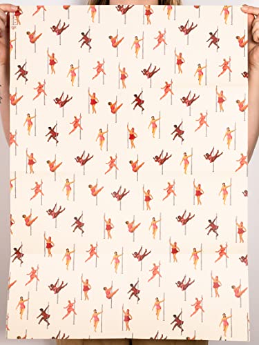CENTRAL 23 Pin Up Wrapping Paper for Women - 6 Sheets of Birthday Gift Wrap for Her - Pole Dancing - Dancers - Female - Feminine - Beige Orange - Recyclable
