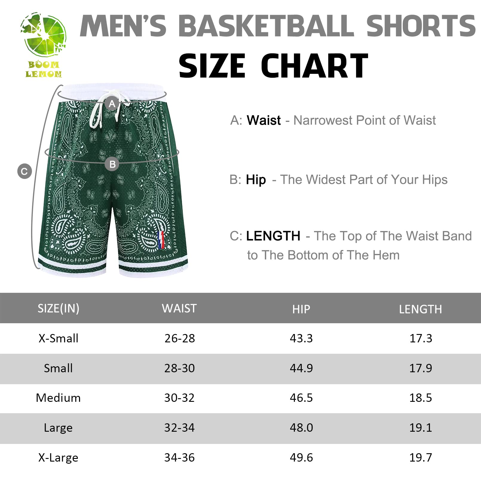BOOMLEMON Men's Basketball Shorts Workout Athletic Paisley Shorts Mesh Print Running Short Pants(Green XS)