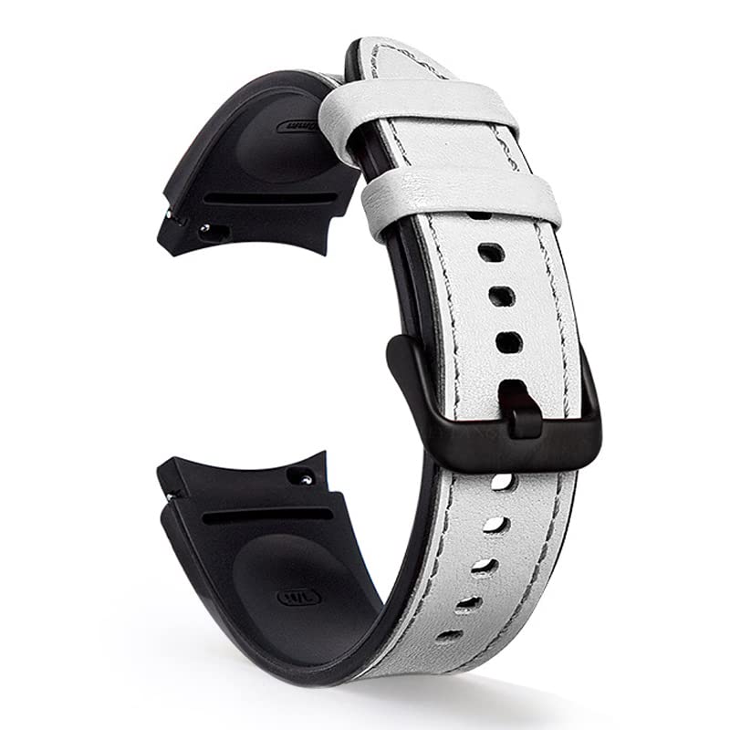PU Leather Bands Compatible for Samsung Galaxy Watch 4 Band 40mm 44mm,20mm Adjustable Sport Replacement Watch Band Straps for Galaxy Watch 4 Classic Band 42mm 46mm Women Men, White
