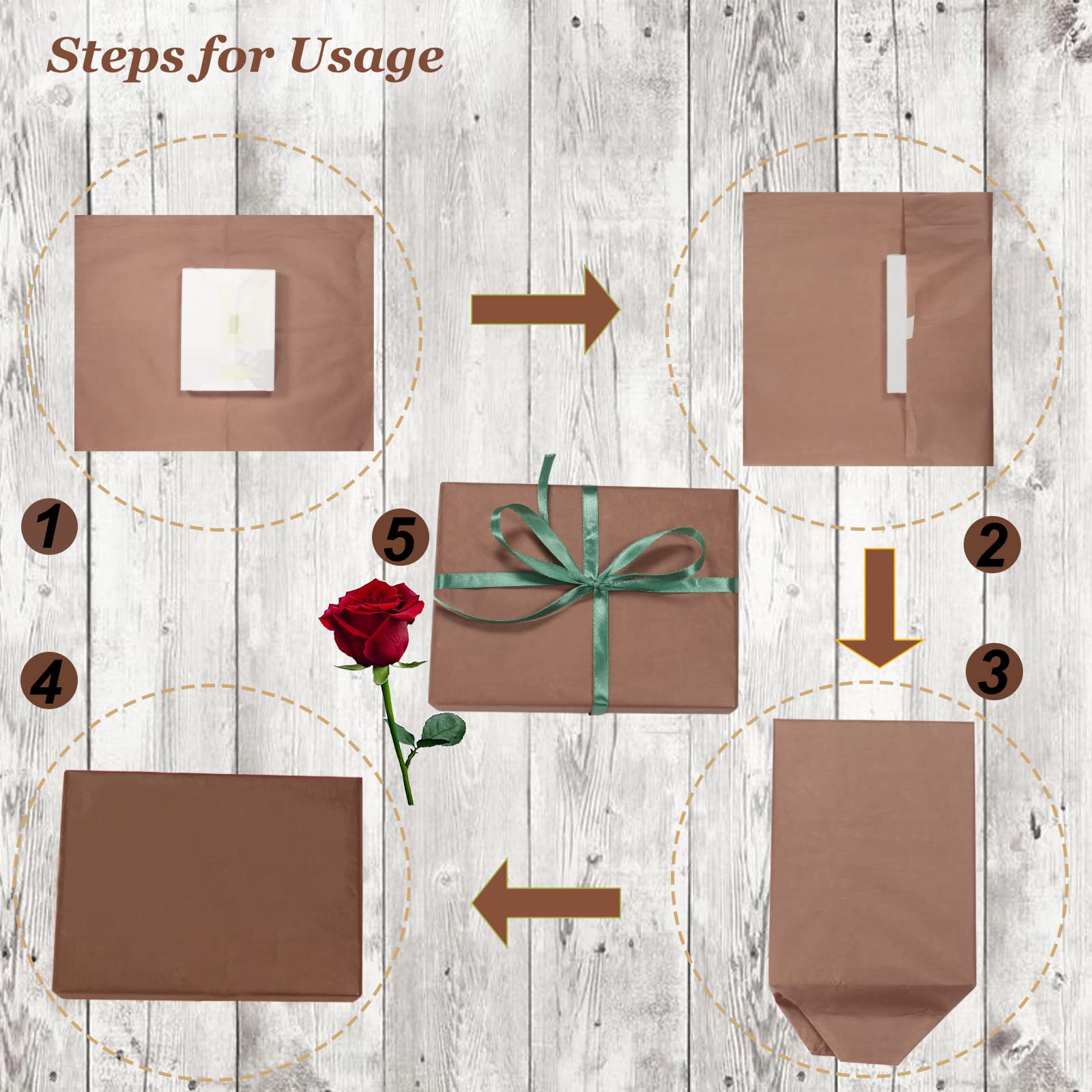 100 Sheets Brown Tissue Paper Artdly 14 x 20 Inches Brown Wrapping Paper Bulk for Weddings Birthday DIY Project Festival Wrapping Crafts Decor