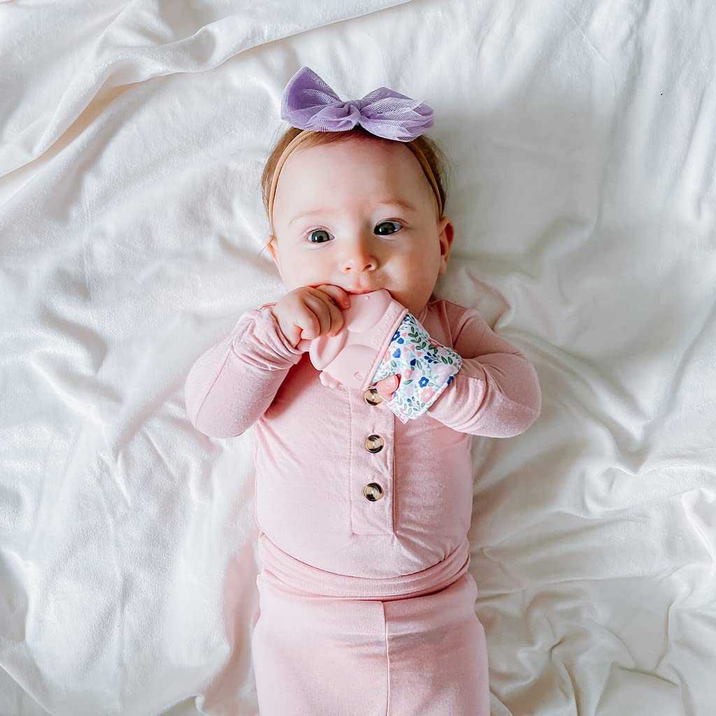 Itzy Ritzy Silicone Teething Mitt - Soothing Infant Teething Mitten with Adjustable Strap, Crinkle Sound & Textured Silicone to Soothe Sore & Swollen Gums - Baby Teething Toy for 3 Mos & Up, Bunny