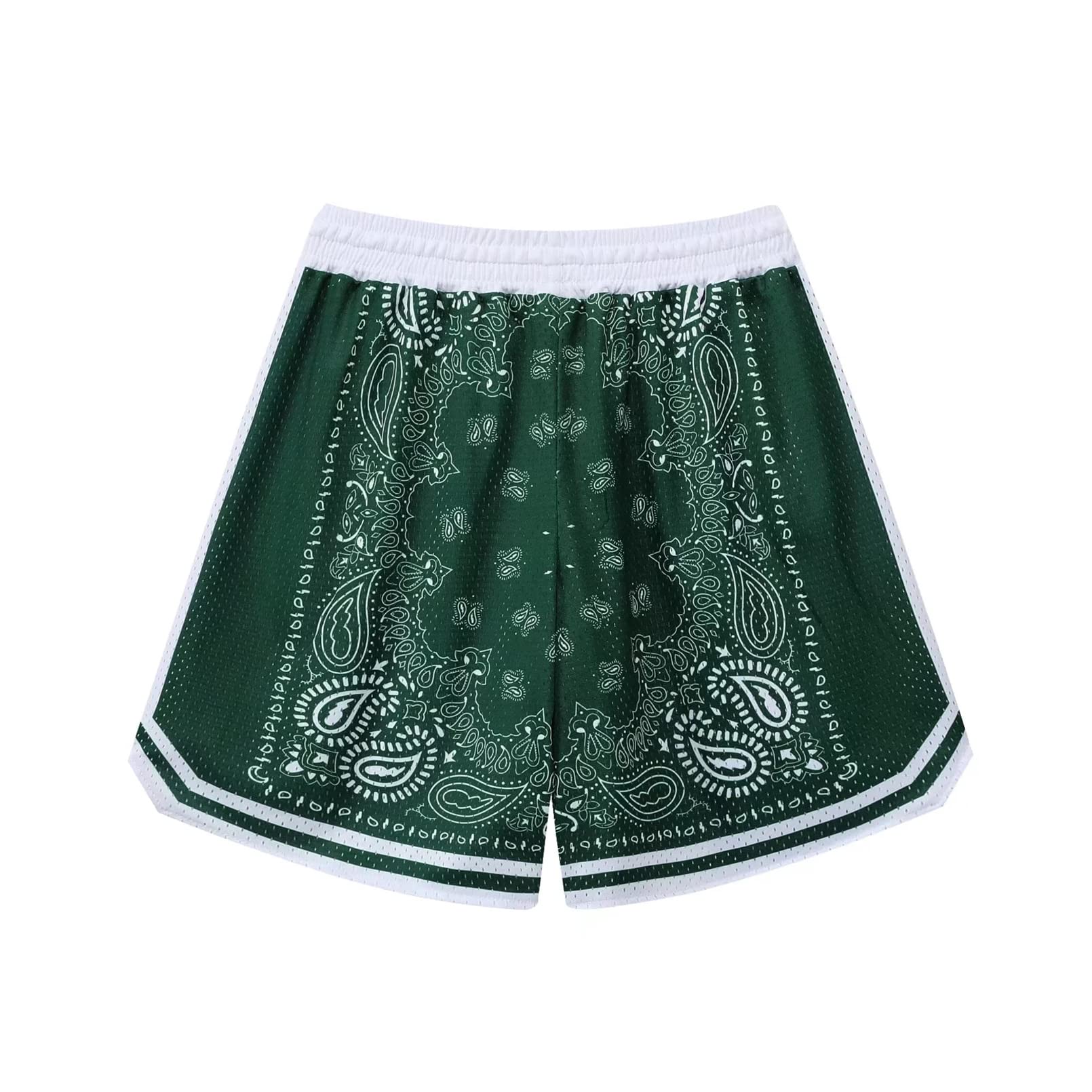 BOOMLEMON Men's Basketball Shorts Workout Athletic Paisley Shorts Mesh Print Running Short Pants(Green XS)