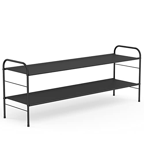 Coonoor 2-Tier Long Shoe Rack Storage for Wide Shoe Shelf Organizer,Black