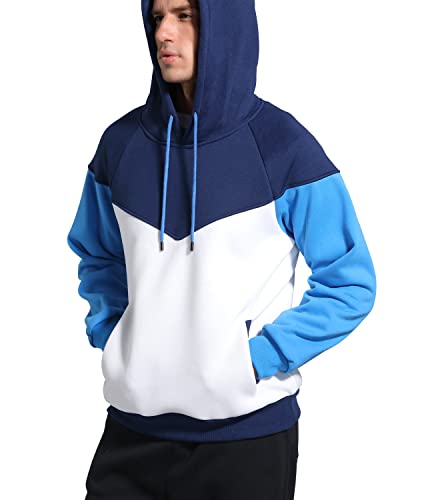 Niceif Men Casual Adult Pullover Hooded Sweatshirt Sportswear, Blue White L