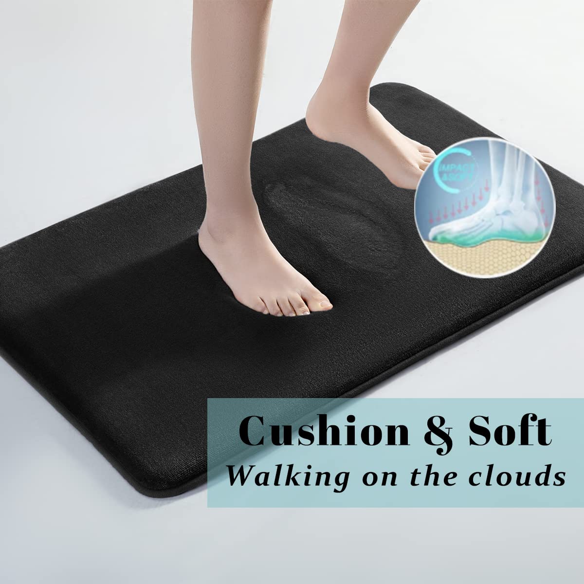 SONORO KATE Rugs, Ultra Absorbent & Non-Slip Memory Foam Bath Rugs, Machine Washable, Soft Velvet Bath Mats,Easier to Dry for Bathroom Floor (17"×24", Black)