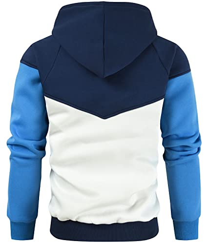 Niceif Men Casual Adult Pullover Hooded Sweatshirt Sportswear, Blue White L