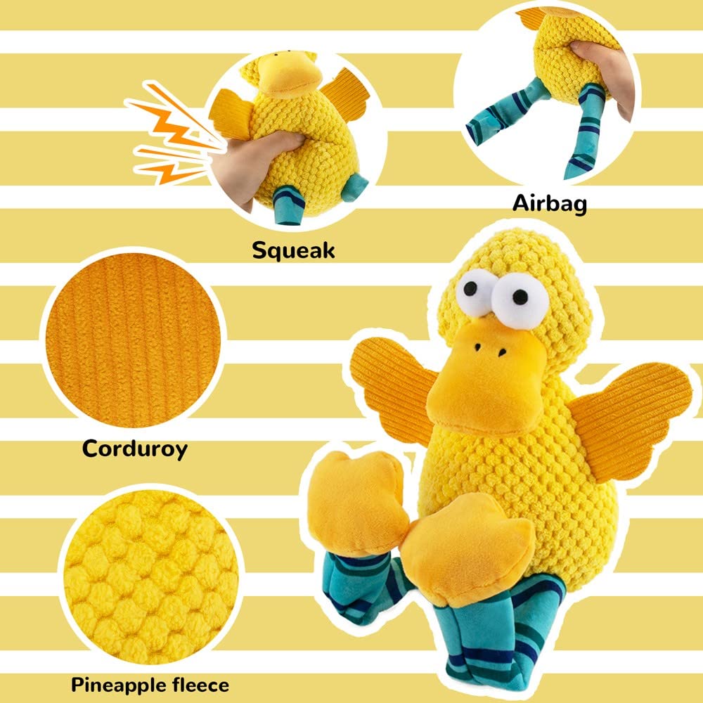 TOTARK Squeaky Dog Plush Toys, Durable Stuffed Dog Chew Toys for Puppy Teething, Interactive Soft Duck Dog Toys with Activity Legs & Squeaker for Small Medium Large Dogs