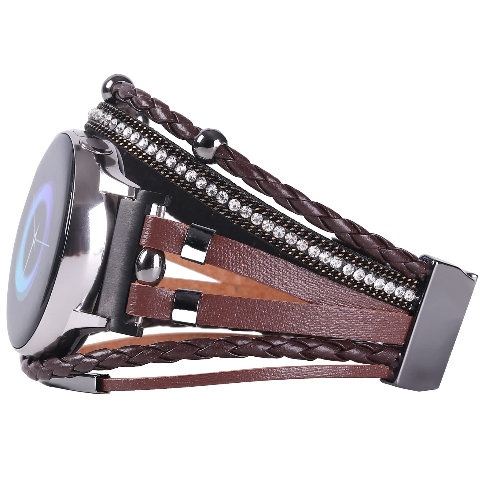 Posh Leather Bands Compatible with Samsung Galaxy Watch 7 6 5 4 40mm 44mm/Watch 6 4 Classic Band 42mm 46mm 43mm 47mm/Galaxy Watch 5 Pro Band 45mm/Active 2, 20mm Boho Bracelet Handmade Strap for Women (Brown Black)