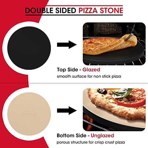 Unicook Non Stick Glazed Pizza Stone 10.25 Inch, Double Sided Pizza Stone for Oven and Grill, Round Baking Stone, Black Ceramic Cooking Stone, Thermal Shock Resistant, Perfect for Pizza, Bread, Cookie