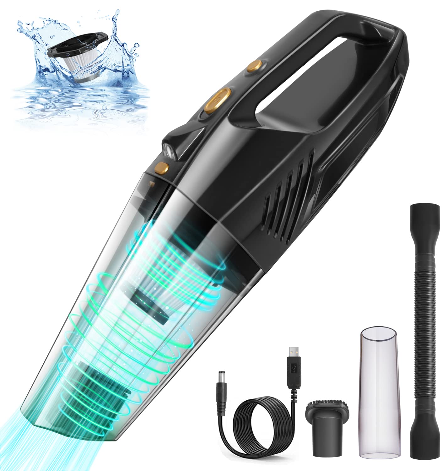 Handheld car Vacuum Cleaner Cordless, Car Portable Hand Vacuum Rechargeable, Wet and Dry Cleaning Use Portable Hand Vacuum with 12V 120W High Power and LED Light for Car, Home, Office