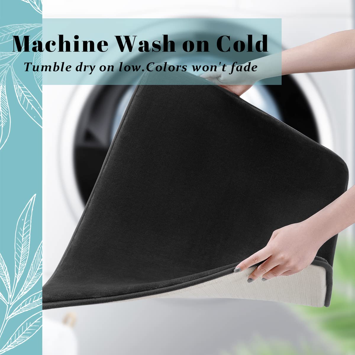 SONORO KATE Rugs, Ultra Absorbent & Non-Slip Memory Foam Bath Rugs, Machine Washable, Soft Velvet Bath Mats,Easier to Dry for Bathroom Floor (17"×24", Black)