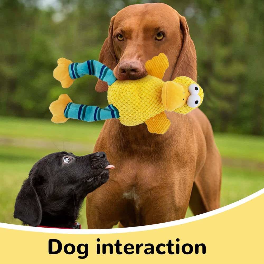 TOTARK Squeaky Dog Plush Toys, Durable Stuffed Dog Chew Toys for Puppy Teething, Interactive Soft Duck Dog Toys with Activity Legs & Squeaker for Small Medium Large Dogs