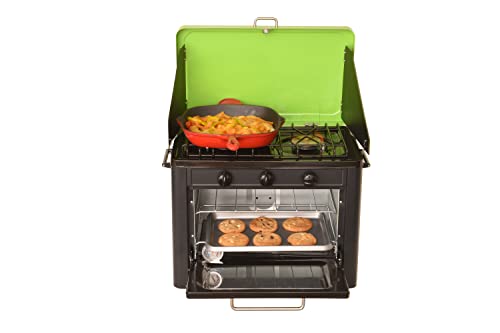 Flame King YSNHT-300 Portable Outdoor Propane Oven Stove Combo for Camping, RV, Tailgating, Trailer, Green/Black