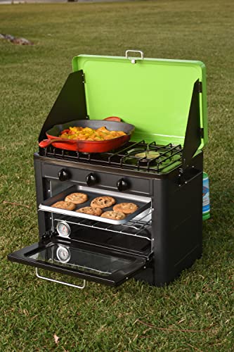 Flame King YSNHT-300 Portable Outdoor Propane Oven Stove Combo for Camping, RV, Tailgating, Trailer, Green/Black