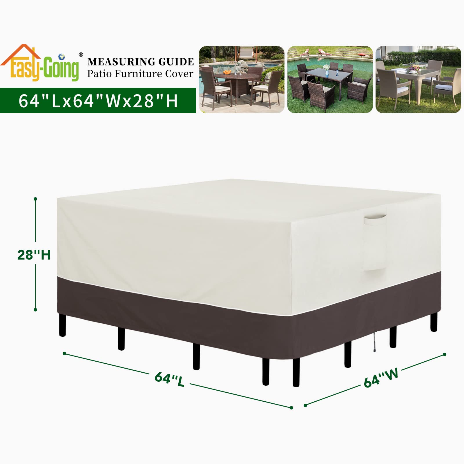 Easy-Going Patio Furniture Cover 64"x64" Square Outdoor Table and Chair Set Covers Waterproof UV Resistant Outdoor Sectional Sofa Set Covers, Beige/Brown