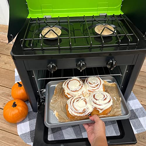 Flame King YSNHT-300 Portable Outdoor Propane Oven Stove Combo for Camping, RV, Tailgating, Trailer, Green/Black