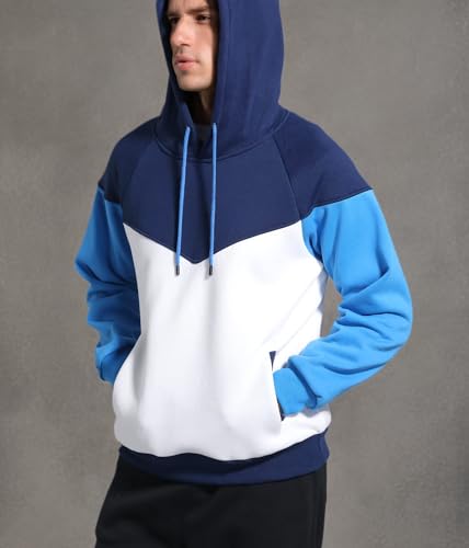 Niceif Men Casual Adult Pullover Hooded Sweatshirt Sportswear, Blue White L