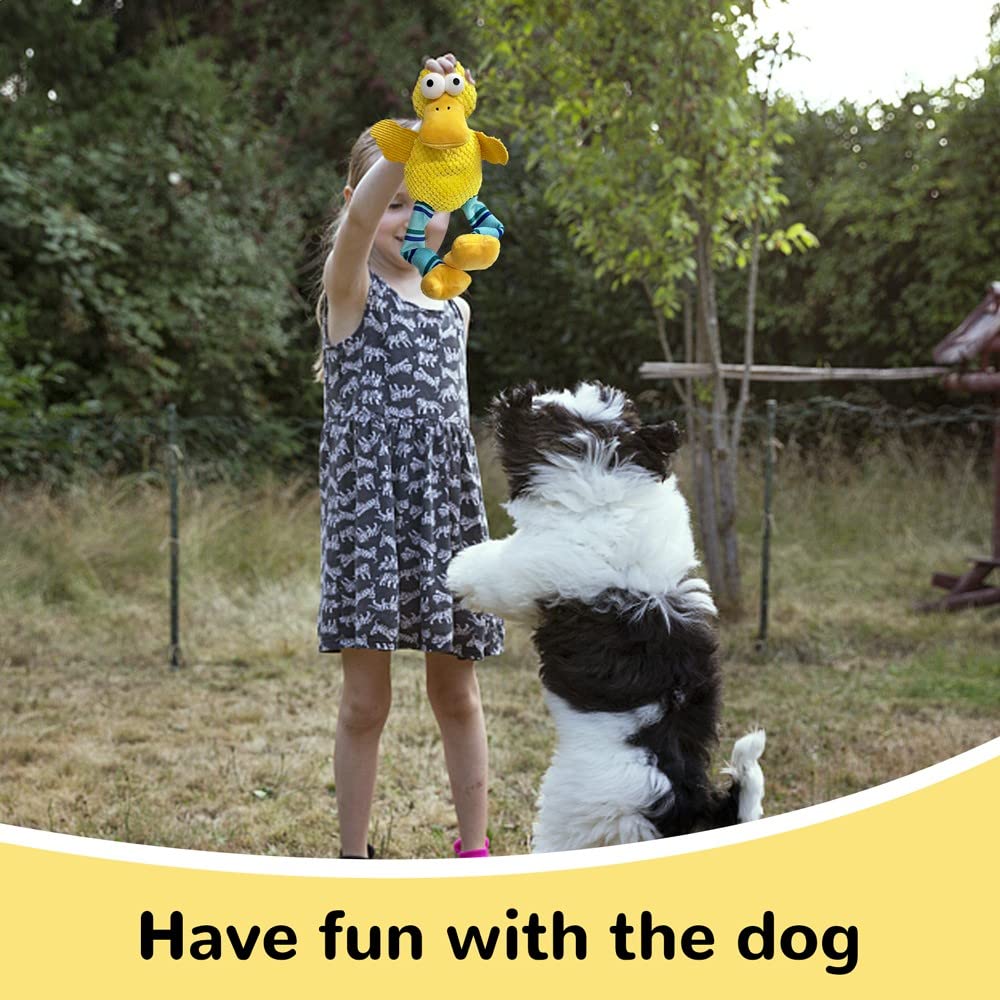 TOTARK Squeaky Dog Plush Toys, Durable Stuffed Dog Chew Toys for Puppy Teething, Interactive Soft Duck Dog Toys with Activity Legs & Squeaker for Small Medium Large Dogs