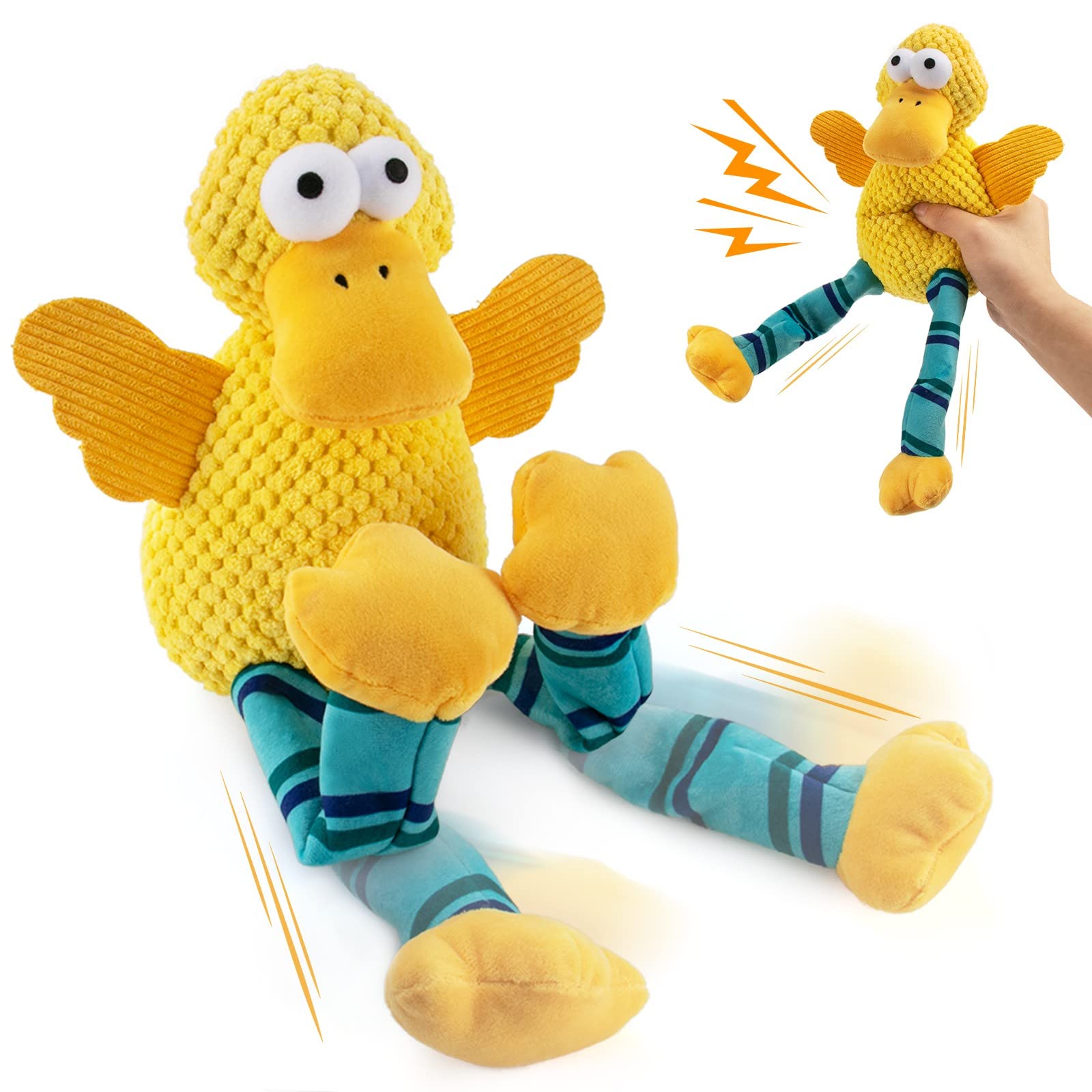 TOTARK Squeaky Dog Plush Toys, Durable Stuffed Dog Chew Toys for Puppy Teething, Interactive Soft Duck Dog Toys with Activity Legs & Squeaker for Small Medium Large Dogs