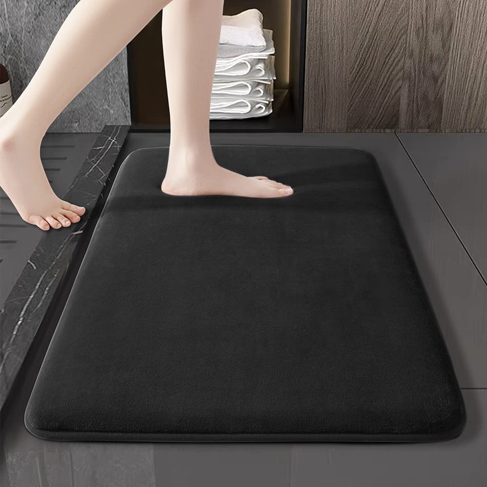 SONORO KATE Rugs, Ultra Absorbent & Non-Slip Memory Foam Bath Rugs, Machine Washable, Soft Velvet Bath Mats,Easier to Dry for Bathroom Floor (17"×24", Black)