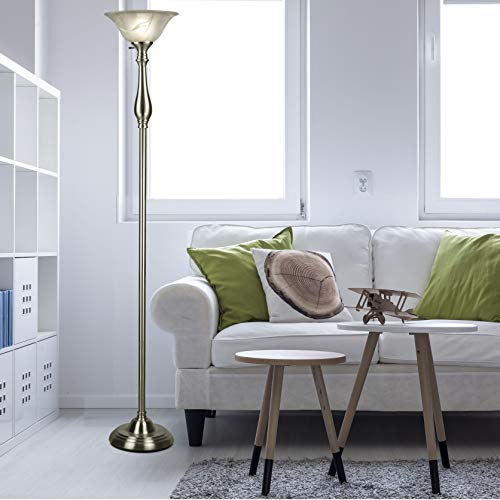LIGHTACCENTS Royal Floor Lamp with Brushed Nickel Finish and White Alabaster Glass Shade Model 16176-25 - Stand Up Lamp for Living Room - Transitional Standing Torchiere 72" Tall (Brushed Nickel)