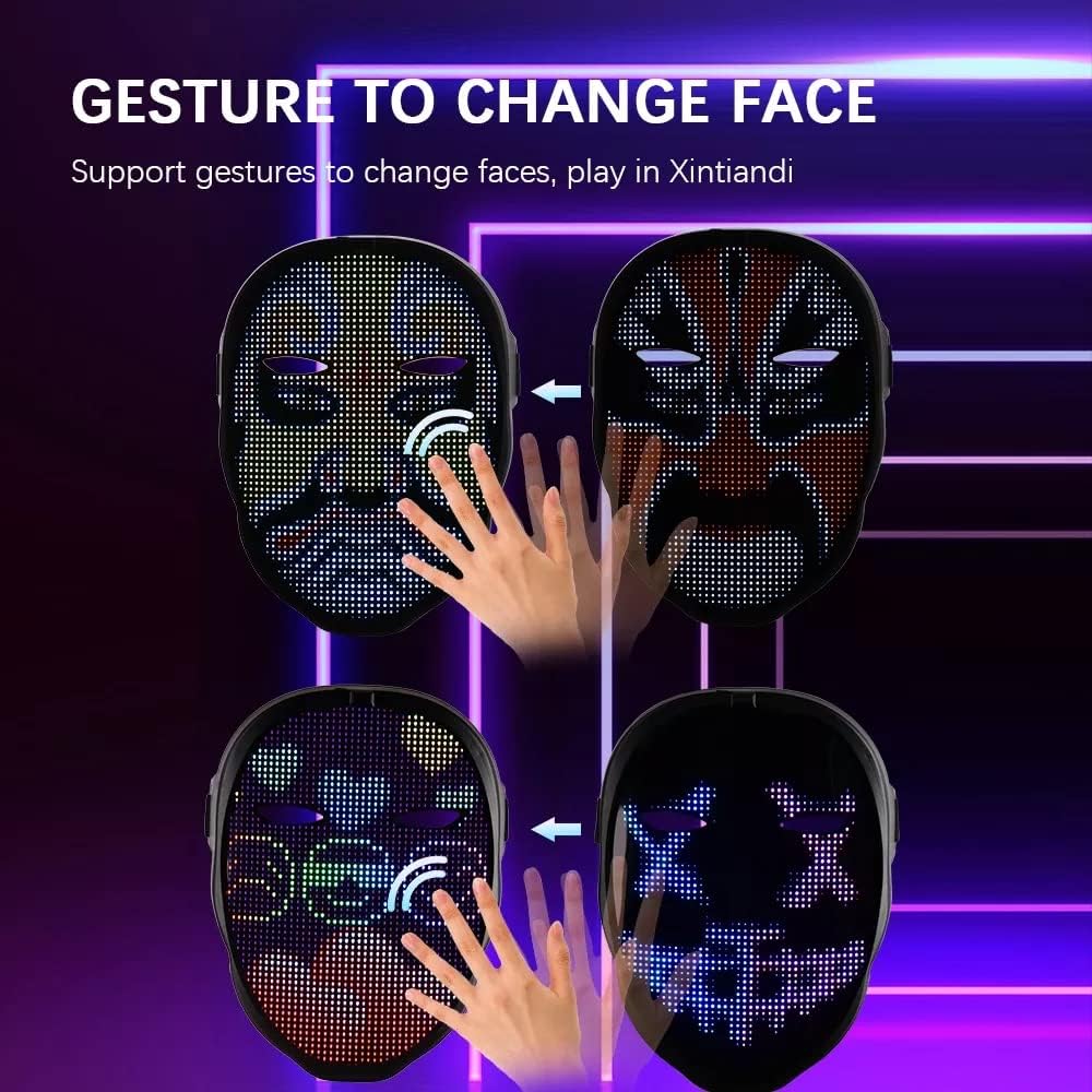 wishplan Led Mask With Face Transforming,Programmable APP Digital Smart LED Light Up Face Mask for BoyWithUke Kid Adults Men's Halloween Party Costume DJ Cosplay Masquerade Gift