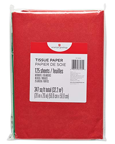 American Greetings Bulk Tissue Paper Pack (Red, Green, and White) for Birthdays, Weddings, Bridal Showers, Baby Showers and All Occasions (125-Sheets)