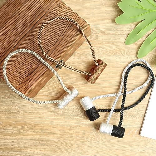 Groleca 4 Pack Magnetic Curtain Tiebacks Curtain Holdbacks Curtain Ties Outdoor Curtain Tiebacks Modern Rope Tiebacks Drapery Holdbacks Tie Backs for Curtains (Black, 4)