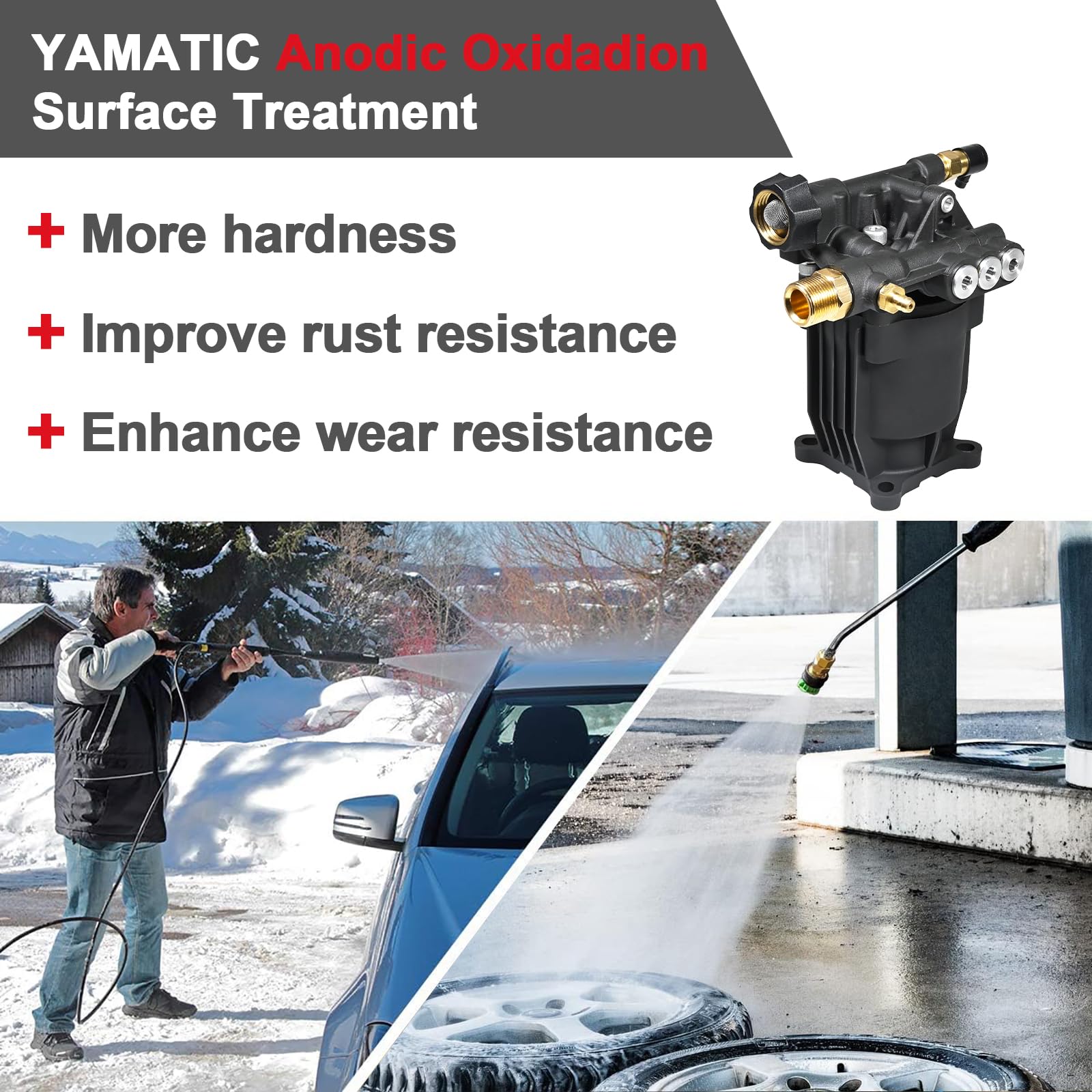 YAMATIC 3/4" Shaft Horizontal Pressure Washer Pump Max 3400 PSI @ 2.6 GPM Replacement Pump Compatible with Simpson 90029, 520002,520004,Dewalt dxpw3425 Honda GC190 and More