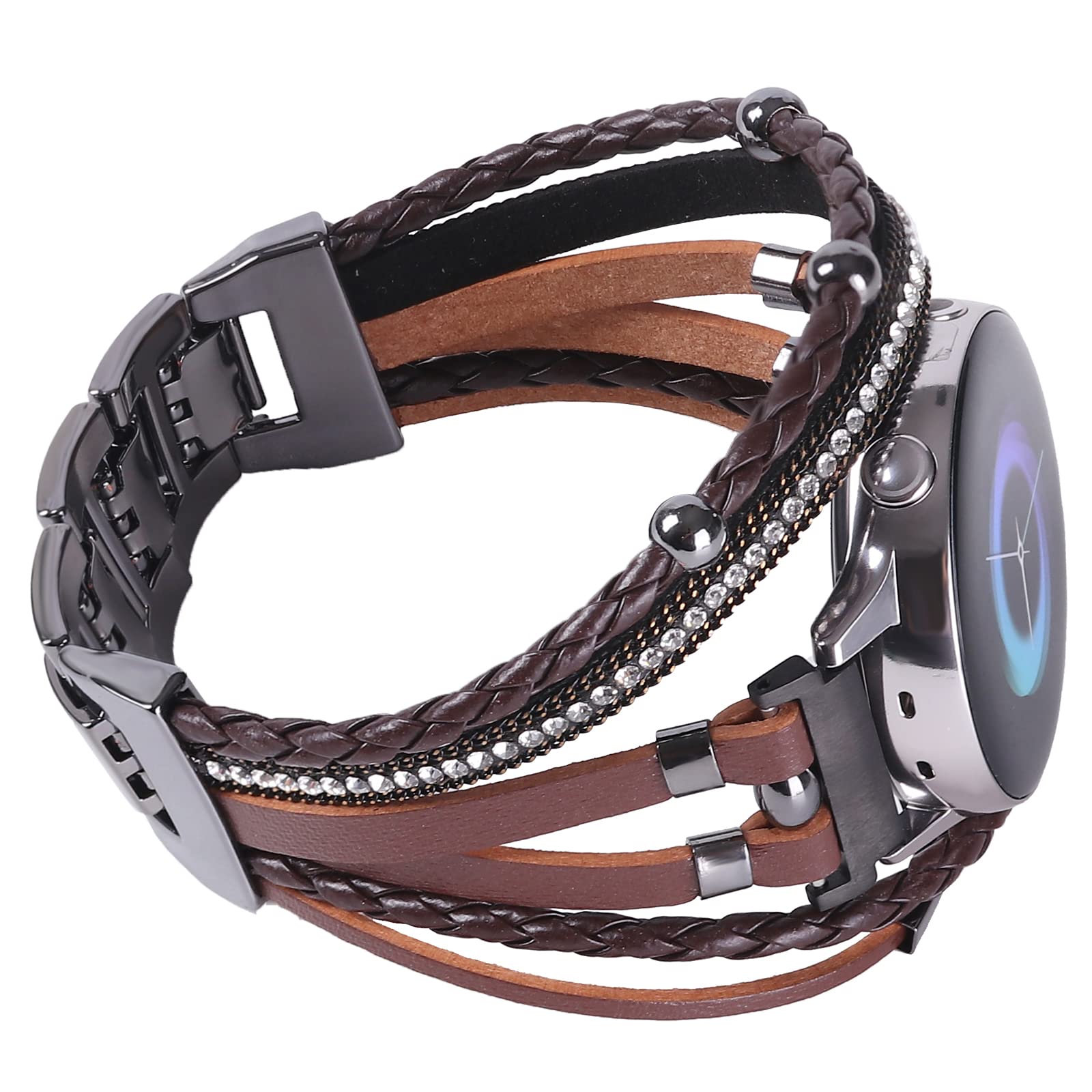 Posh Leather Bands Compatible with Samsung Galaxy Watch 7 6 5 4 40mm 44mm/Watch 6 4 Classic Band 42mm 46mm 43mm 47mm/Galaxy Watch 5 Pro Band 45mm/Active 2, 20mm Boho Bracelet Handmade Strap for Women (Brown Black)