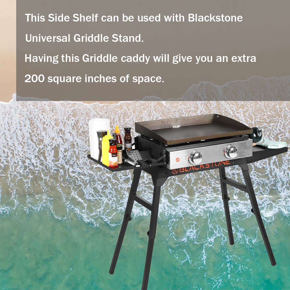 AdokeiTa Griddle Caddy for Blackstone 17'/22'/28' Griddle, BBQ Accessories Organizer, Easy Access to Spice Bottles, Black, Stainless Steel, Rectangular
