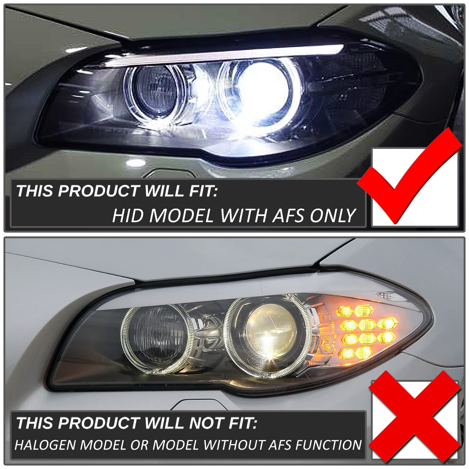 DNA MOTORING HL-3D-AFS-E6008-CH Pair of LED U-Halo Projector Headlights Compatible with BMW 528i 535i 550i M5 08-10 Not Fit Hatchback Model, Chrome Housing Clear Lens