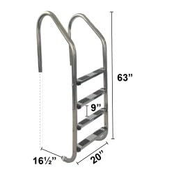 Aqua Select 4 Step Stainless Steel Pool Ladder with Stainless Steel Steps | Entry and Exit System for In-Ground Swimming Pools | 250 Pound Capacity | 1.9 Inch Outer Diameter