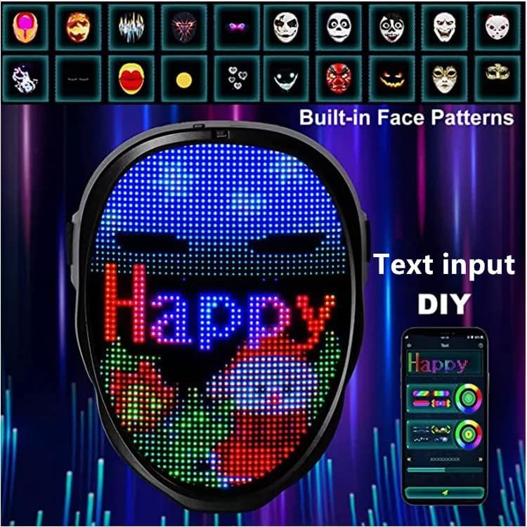 wishplan Led Mask With Face Transforming,Programmable APP Digital Smart LED Light Up Face Mask for BoyWithUke Kid Adults Men's Halloween Party Costume DJ Cosplay Masquerade Gift