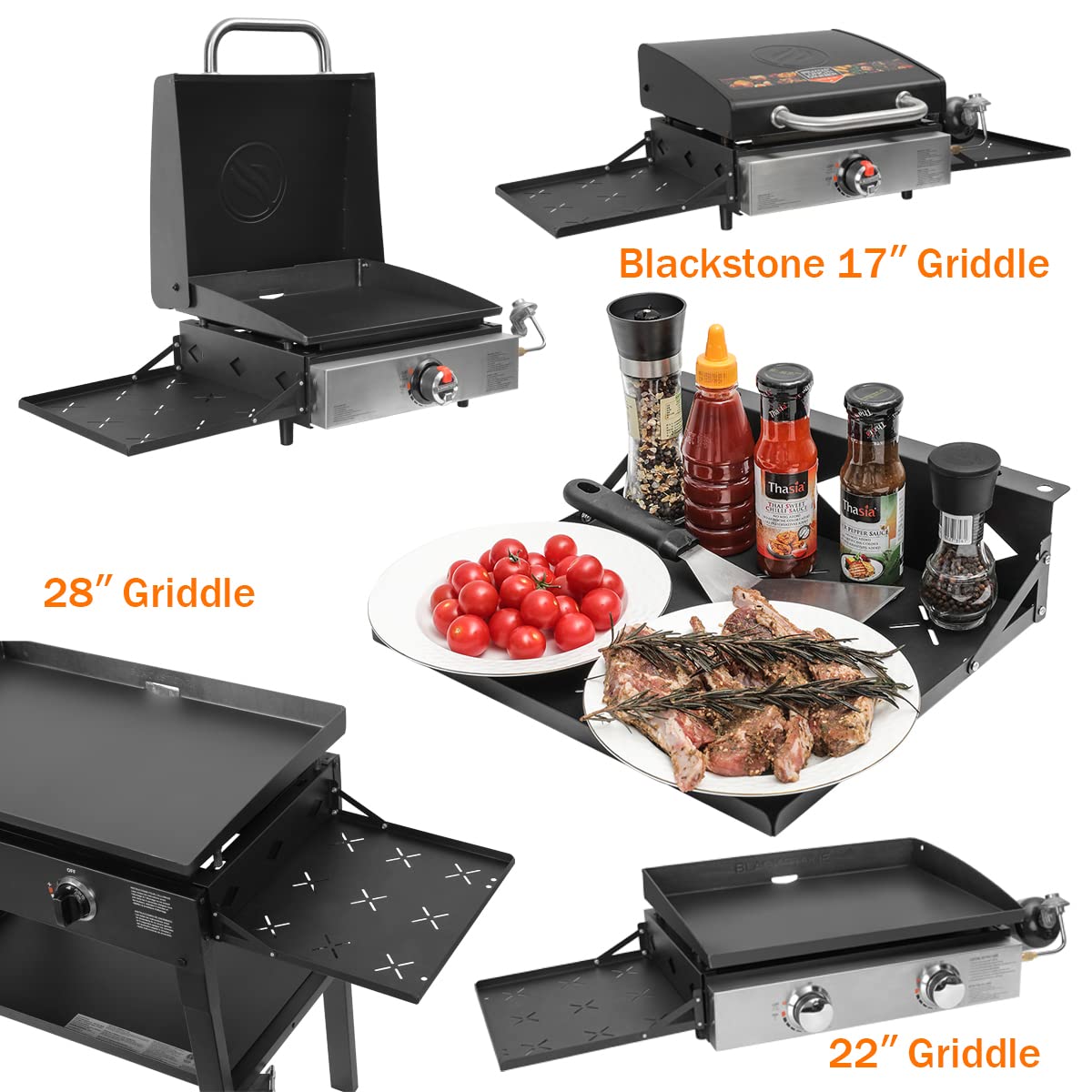 AdokeiTa Griddle Caddy for Blackstone 17'/22'/28' Griddle, BBQ Accessories Organizer, Easy Access to Spice Bottles, Black, Stainless Steel, Rectangular