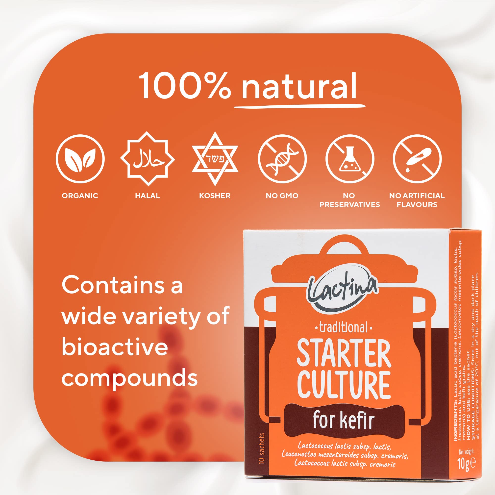Lactina Kefir Starter Culture Probiotic May Boosts Gut Health and Digestive Wellness Naturally 10 Sachets for 10 Liters