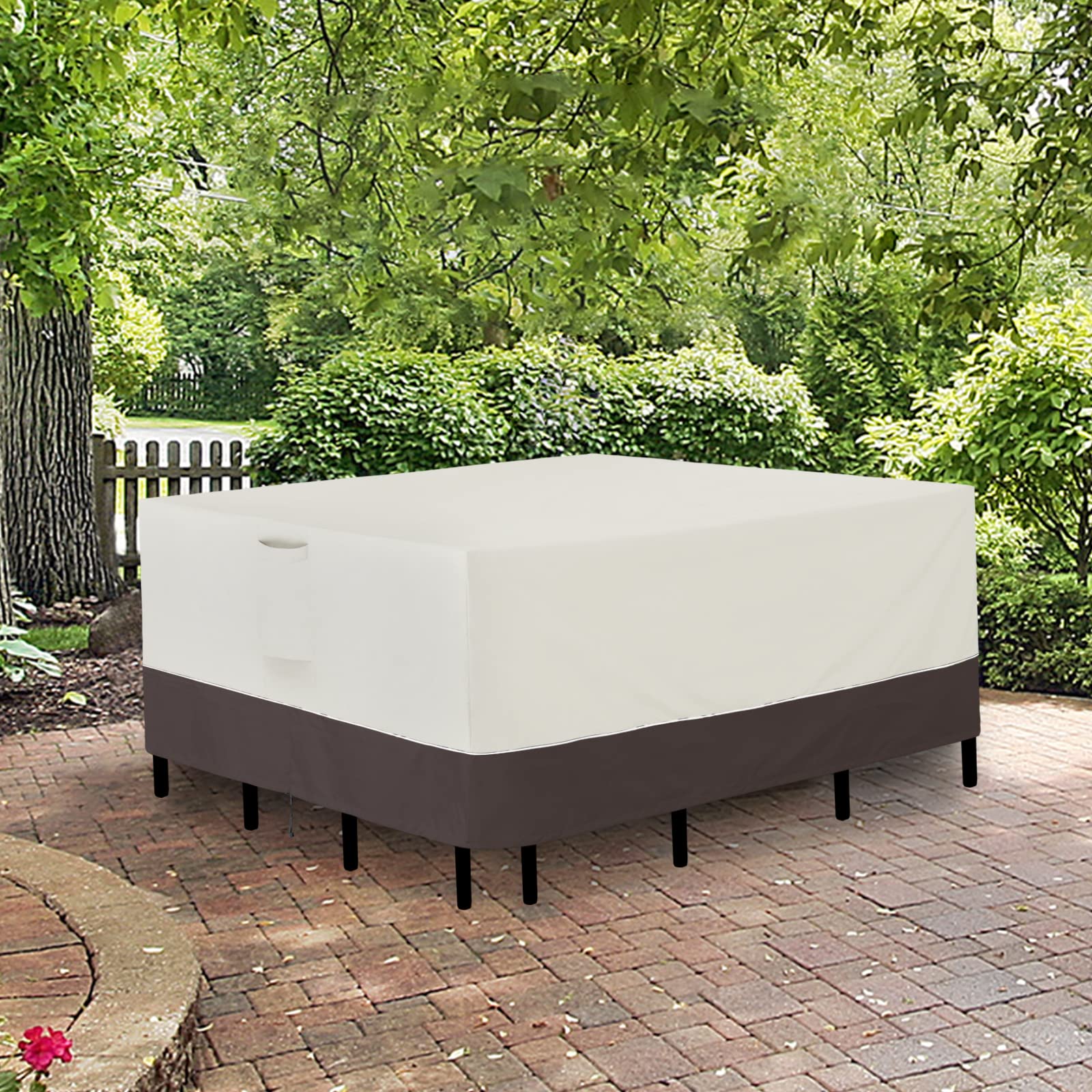 Easy-Going Patio Furniture Cover 64"x64" Square Outdoor Table and Chair Set Covers Waterproof UV Resistant Outdoor Sectional Sofa Set Covers, Beige/Brown