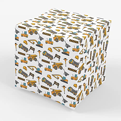 Stesha Party Construction Birthday Gift Wrapping Paper - Folded Flat 30 x 20 Inch (3 Sheets)