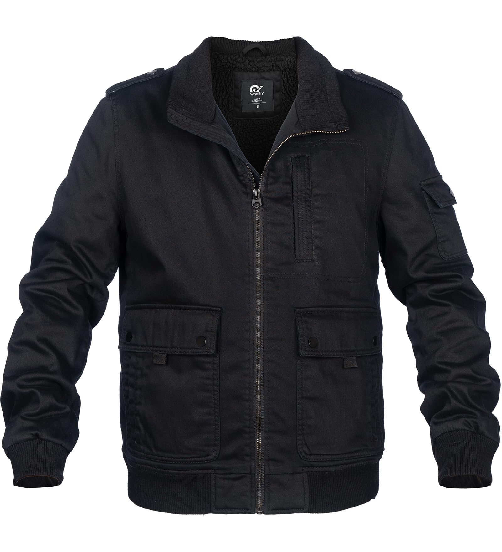 whattry Mens Casual Washed Cotton Military Jacket Warm Canvas Windbreaker