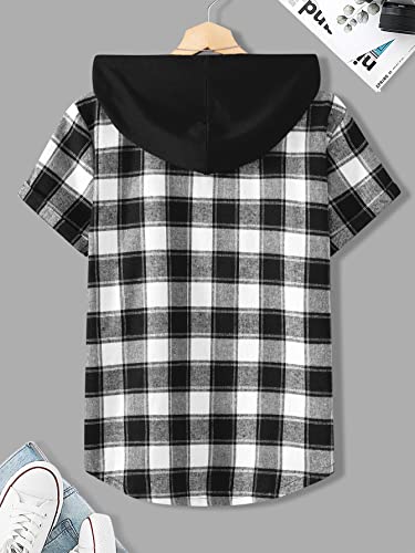Verdusa Men's Button Up Shirts Short Sleeve Drawstring Hoodie Top Black Medium