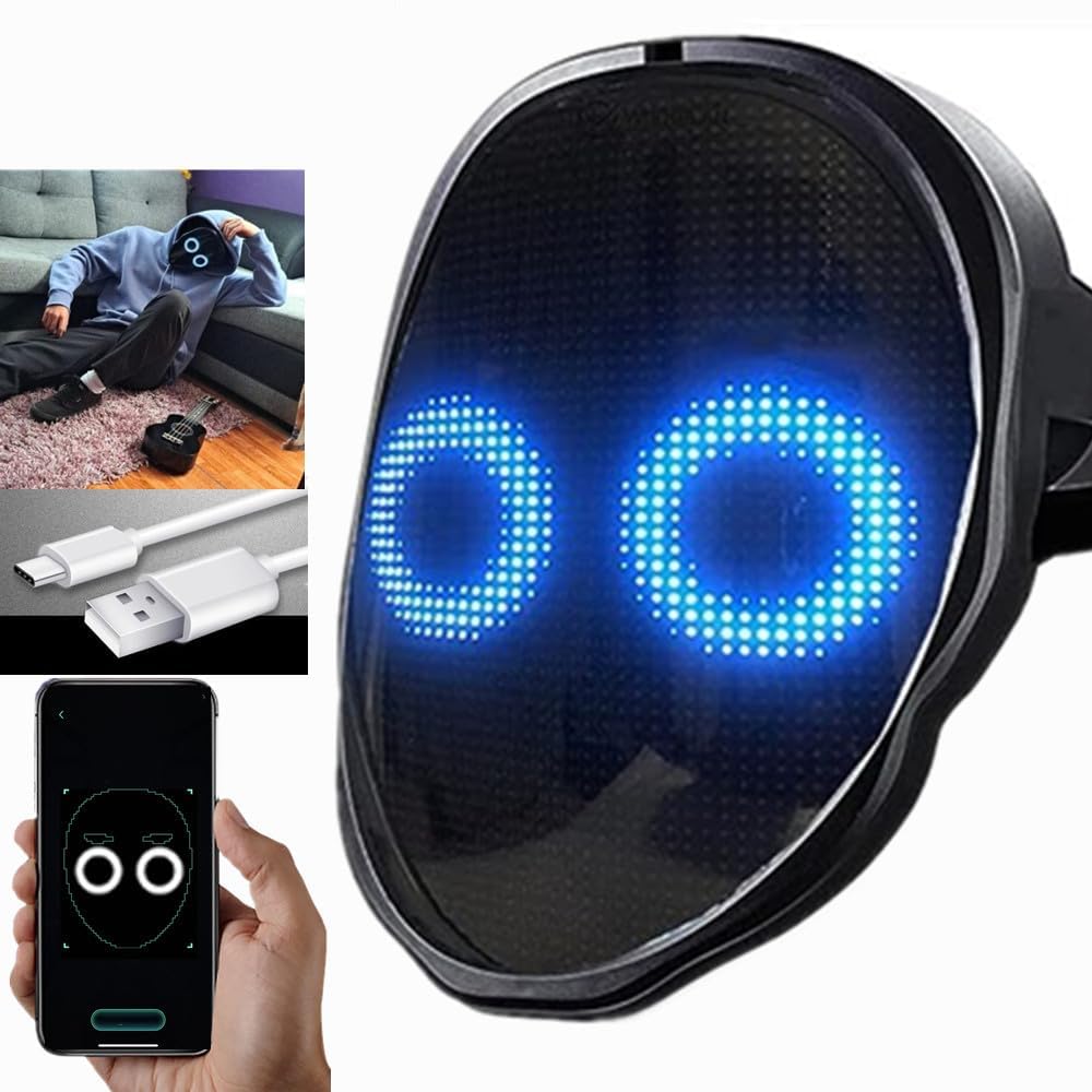 wishplan Led Mask With Face Transforming,Programmable APP Digital Smart LED Light Up Face Mask for BoyWithUke Kid Adults Men's Halloween Party Costume DJ Cosplay Masquerade Gift