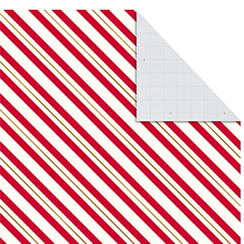 Hallmark Flat Christmas Wrapping Paper Sheets with Cutlines on Reverse and Gift Tag Seals (12 Folded Sheets, 16 Gift Tag Stickers) Red, White and Gold Stripes, Santa Claus, Snowflakes on Plaid