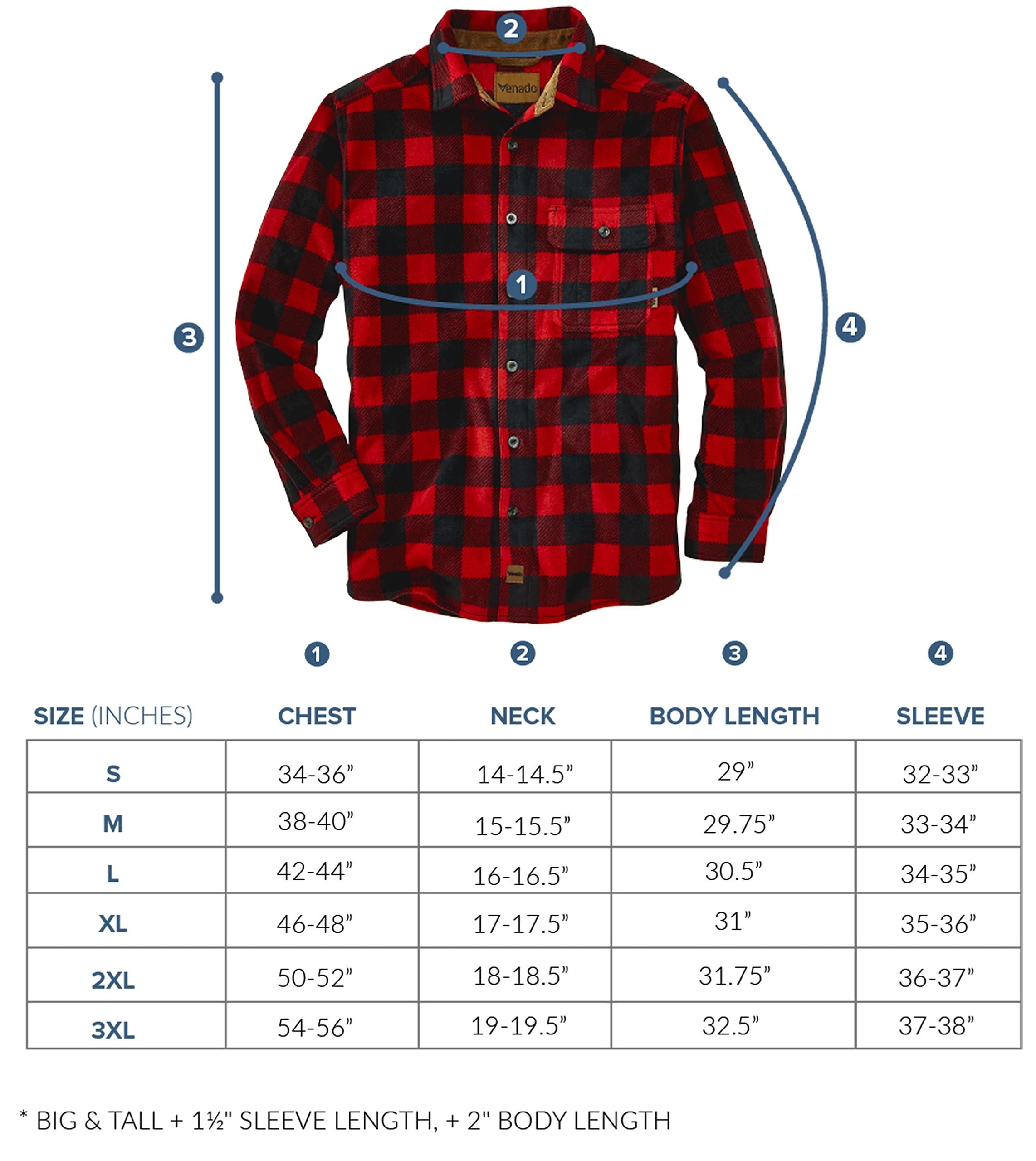 Venado Mens Plaid Shirts for Men - Heavyweight Buffalo Plaid Fleece Shirt - Soft (Plaid Navy, Large)