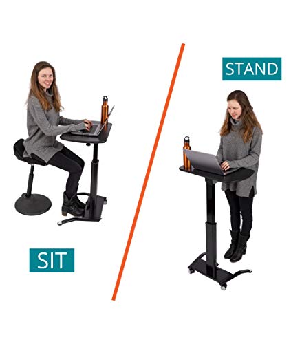 Stand Up Desk Store Pneumatic Adjustable Height Tilting Laptop Lectern Speakers Podium (Black, 25.5" Wide)