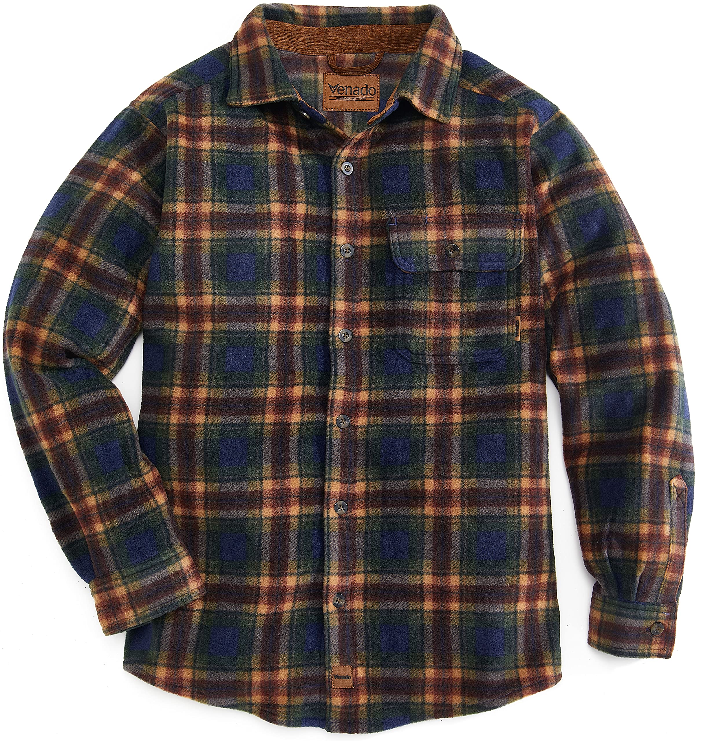 Venado Mens Plaid Shirts for Men - Heavyweight Buffalo Plaid Fleece Shirt - Soft (Plaid Navy, Large)