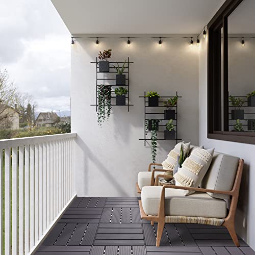 LYMJARD Outdoor Flooring, 9 Pack 12"x12" Plastic Patio Pavers, All Weather Interlocking Patio Tiles, Decking for Balcony Playhouse Porch Brownish Grey