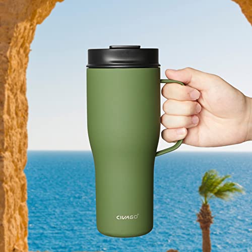 CIVAGO 30 oz Tumbler Mug with Lid and Straw, Insulated Travel Coffee Mug with Handle, Stainless Steel Vacuum Coffee Cup, Leakproof, Rose Gold