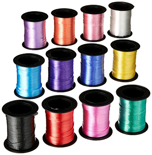 Fun Express Assorted Curling Ribbon Rolls - 60 Feet Per Roll - 12 Rolls Yellow / Blue / Pink, 3/16" Wide