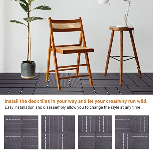 LYMJARD Outdoor Flooring, 9 Pack 12"x12" Plastic Patio Pavers, All Weather Interlocking Patio Tiles, Decking for Balcony Playhouse Porch Brownish Grey