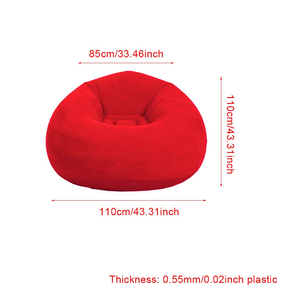 Bean Bag Chair, Foldable Flocking Inflatable Sofa, Outdoor Living Room Ultra Soft Lazy Sofa Couch Bean Bag Chair with 4-inch Foot Pump for Kids and Adults (Red)